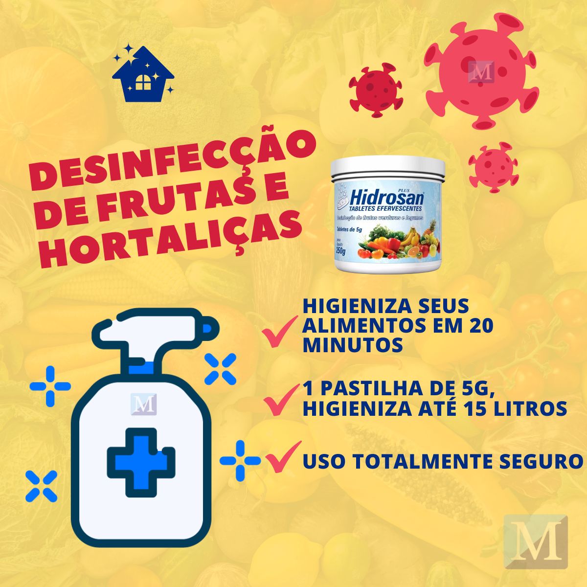 Hidrosan Plus Efervescente Desinfecção Hortifrutícolas 250g Marol Piscinas