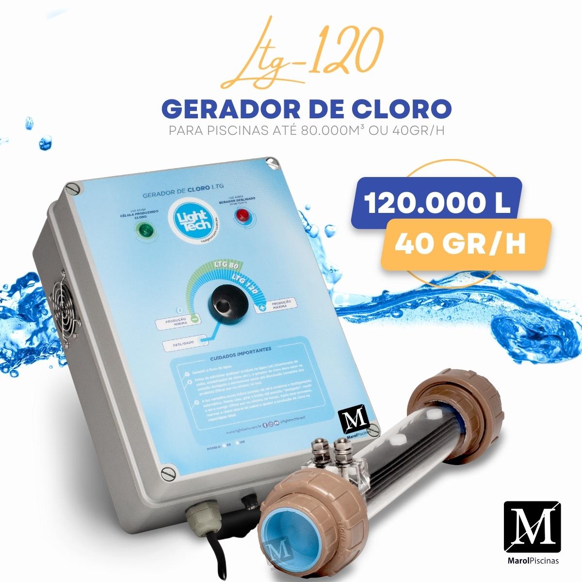 Gerador de Cloro P/Piscinas LTG 120 40Gr/h Marol Piscinas