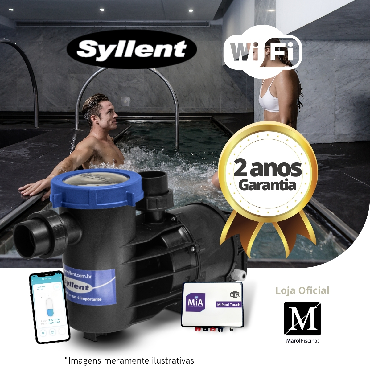 Bomba para Piscinas 1/3CV Syllent WIFI IP68 BLINDADA 220V Marol Piscinas